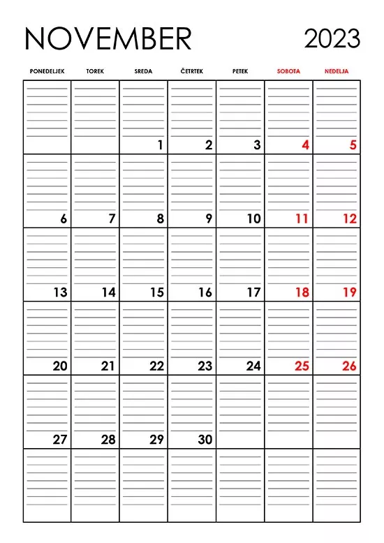 Koledar november 2023 – koledar.su