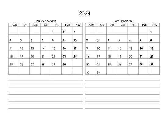 Koledar november, december 2024 – koledar.su