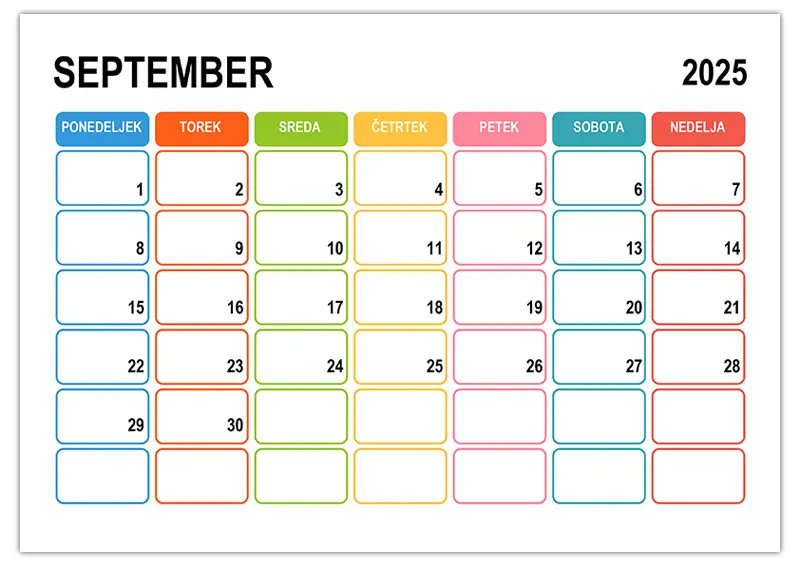 Koledar september 2025 – koledar.su