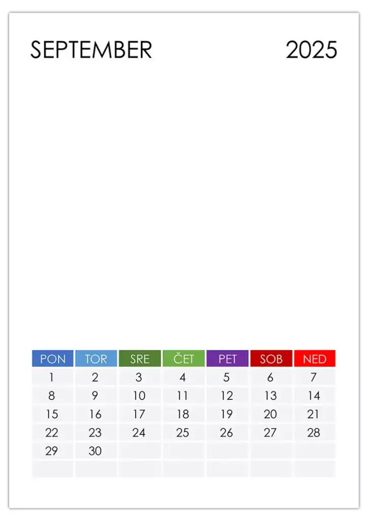 Koledar september 2025 – koledar.su