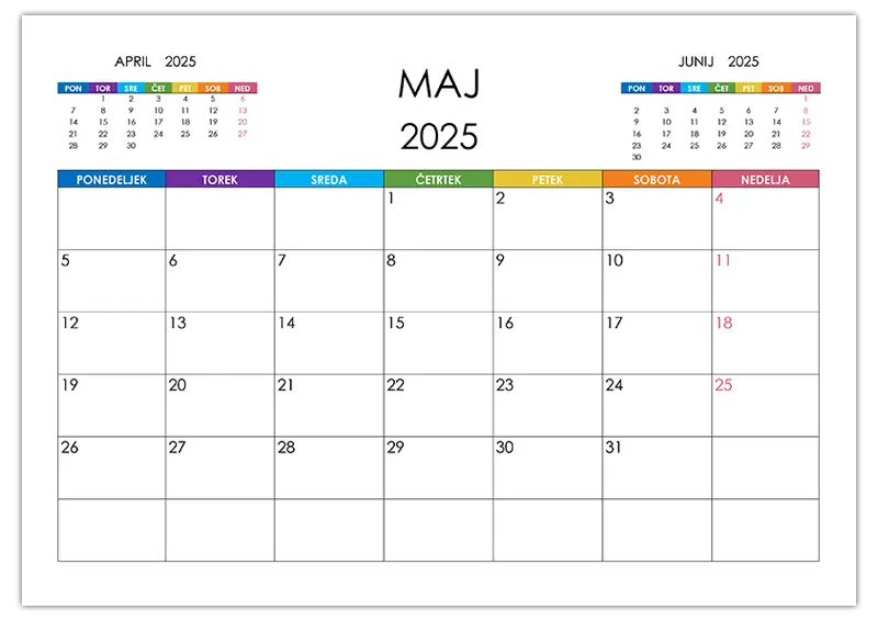 Koledar maj 2025 – koledar.su