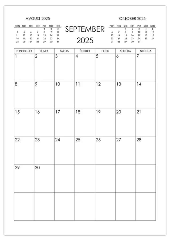 Koledar september 2025 – koledar.su